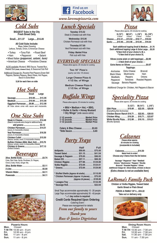 Menu | Laroma Pizzeria